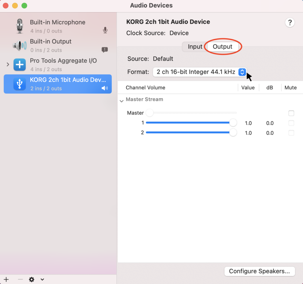 KORG Live Extreme DSD Audio Settings
